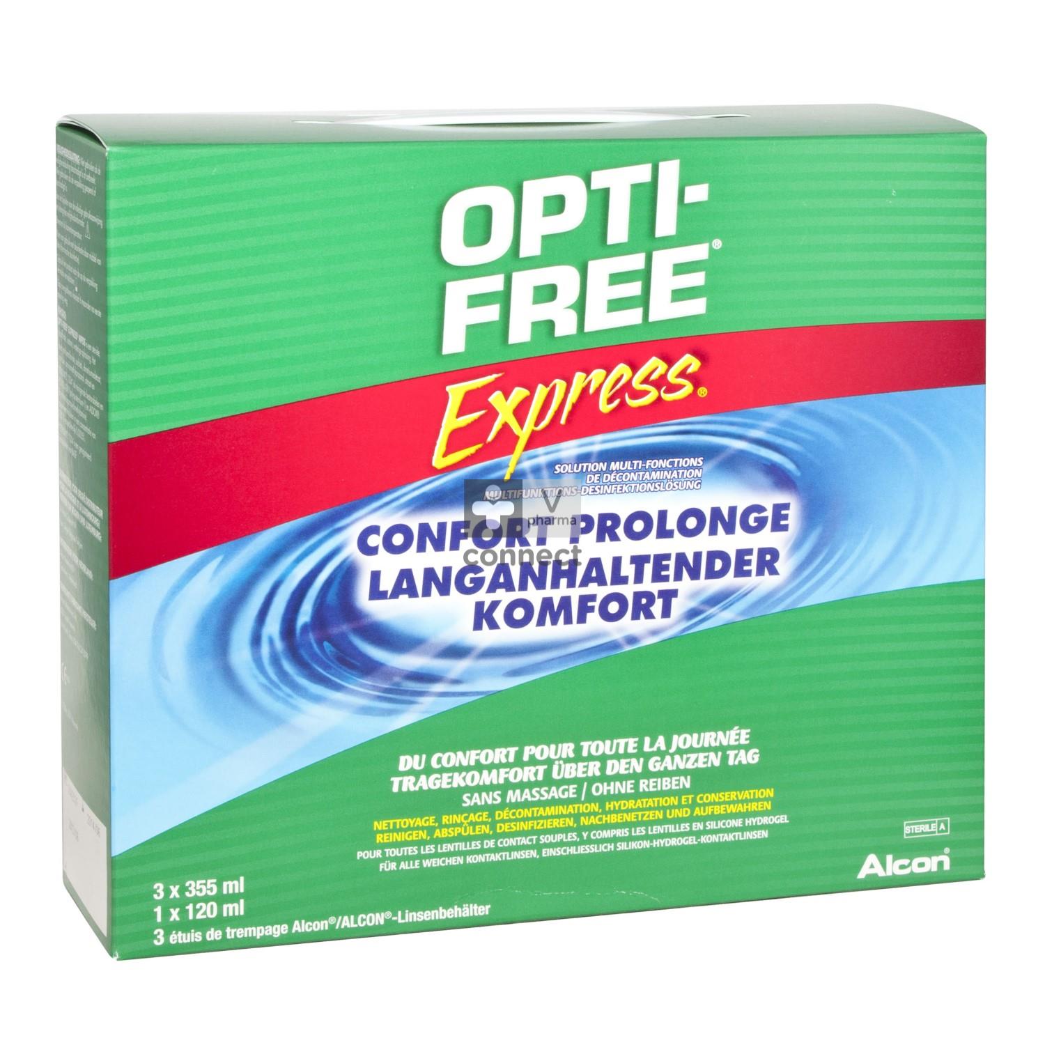Opti Free Express Solution Lentilles Pack Promo 3 x 355 ml + 1 x 120 ml