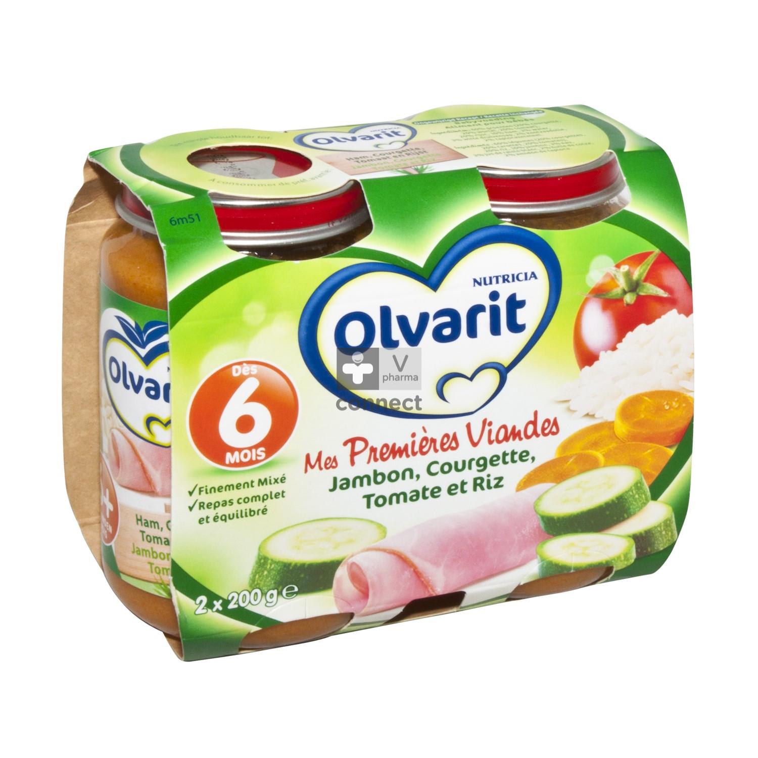 Olvarit Courgette Tomaat-rijst-ham 6m 2x200g