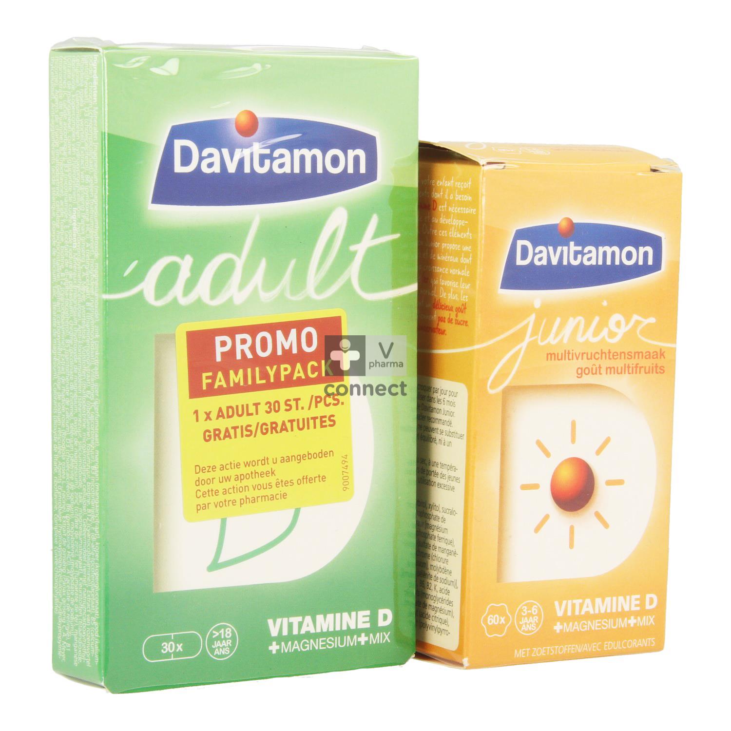 Davitamon Junior Multifruits 60 Comprimés + Davitamon Adulte 30 Comprimés